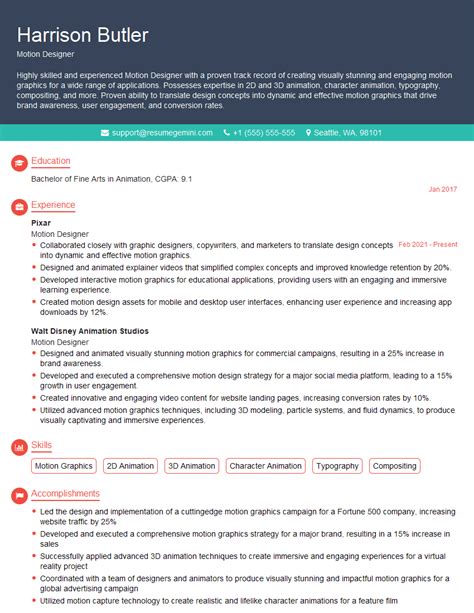 Motion Designer Resume Template ResumeGemini Online Resume Builder