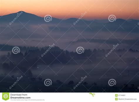 Hilly Landscape With Fog Stock Image Image Of Dawn Foggy 27744831