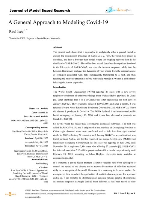 PDF A General Approach To Modeling Covid