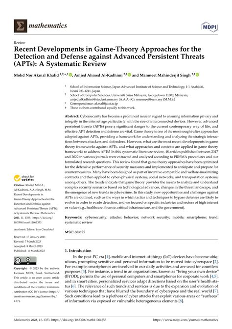 Pdf Recent Developments In Game Theory Approaches For The Detection And Defense Against