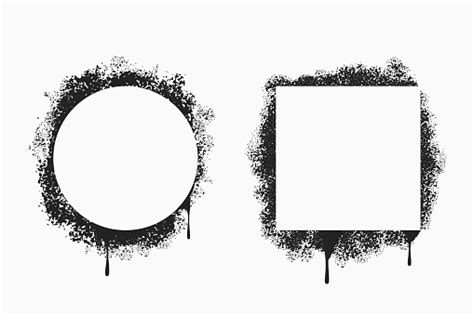 정사각형 및 원 형태로 페인팅된 프레임을 스프레이합니다 그런지 페인트 튀김세트스텐실 테두리 그래피티와 거리 예술은 검은 잉크로