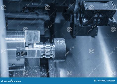 The CNC Lathe Machine Chucking The Raw Material Stock Image Image Of Precision Chucking