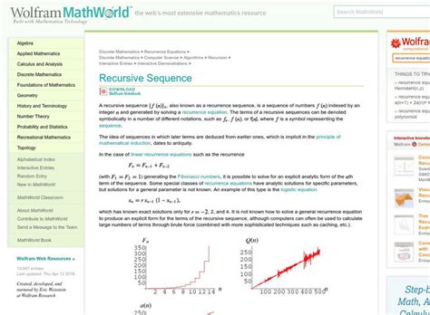 Wolfram Math World Recursive Sequence Handout For 9th 10th Grade