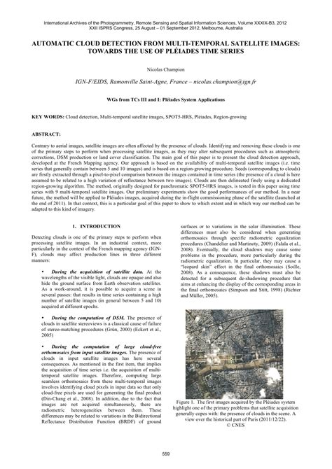 Pdf Automatic Cloud Detection From Multi Temporal Satellite Images Towards The Use Of