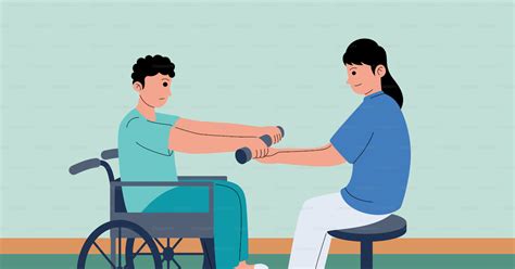 휠체어를 탄 남자가 여자의 부축을 받고 있다 벡터 Unsplash의 의사 이미지