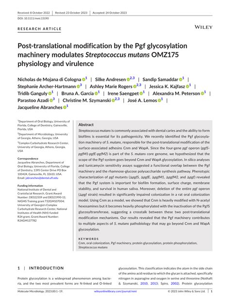 Post‐translational Modification By The Pgf Glycosylation Machinery Modulates Streptococcus