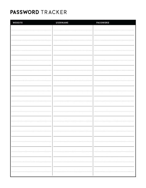 Printable Password Tracker Pdf Free Download And Print For You