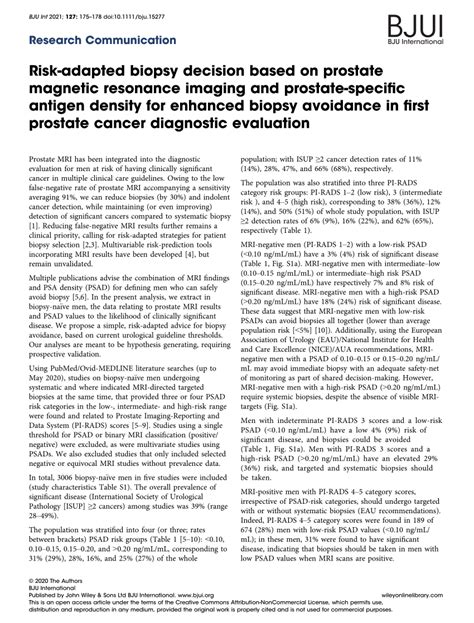 Pdf Risk Adapted Biopsy Decision Based On Prostate Mri And Psa