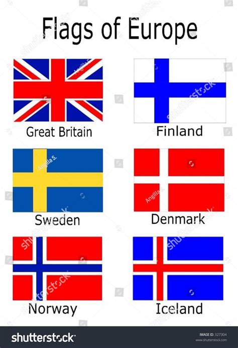 Flags Of Europe Great Britain Finland Sweden Denmark Norway