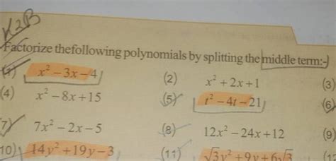 Factorize Thefollowing Polynomials By Splitting The Middle Term I X2−