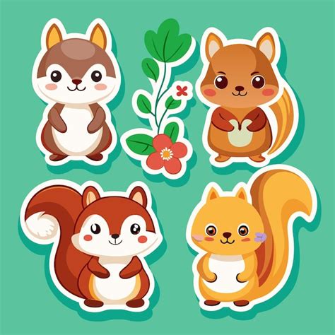 Premium Vector Cute Cartoon Squirrels With Flower Stickers