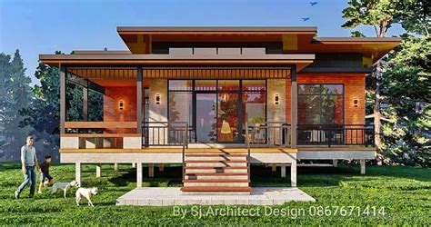 แบบบ้านยกพื้นสูงสไตล์โมเดิร์นลอฟท์ สวยดิบด้วยผนังอิฐโชว์แนว 2 ห้องนอน 1 ห้องน้ำ พร้อมระเบียง