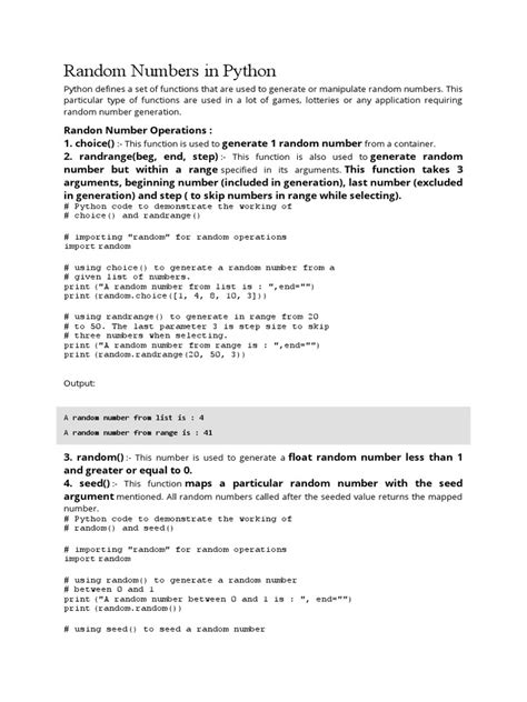 Random Numbers In Python Pdf Parameter Computer Programming