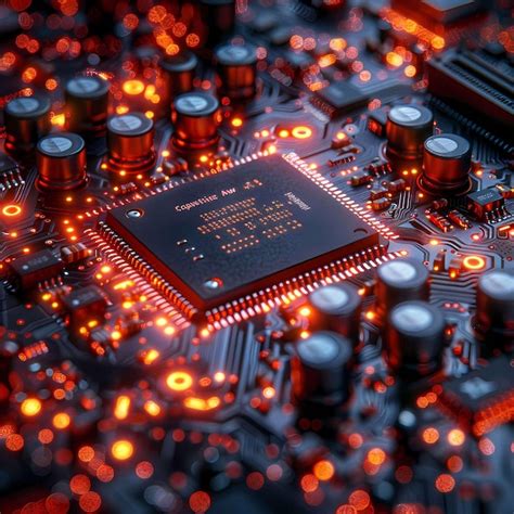 Premium Photo Hightech Circuit Board With Glowing Processor Chip Computing And Technology Concept
