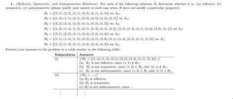 Solved 1 Reflexive Symmetric And Antisymmetric