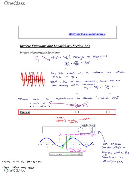 Math 1010u Lecture Notes Fall 2016 Lecture 1 Asymptote Inverse Trigonometric Functions