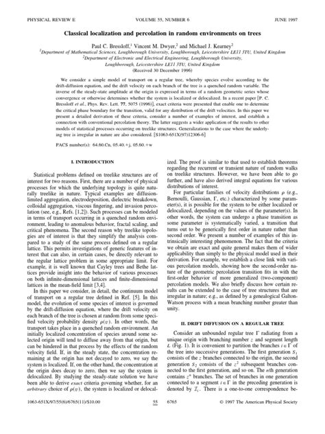 paul c bressloff et al classical localization and percolation in random environments on trees