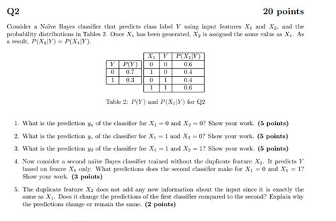 Q2 20 Points Consider A Naïve Bayes Classifier That