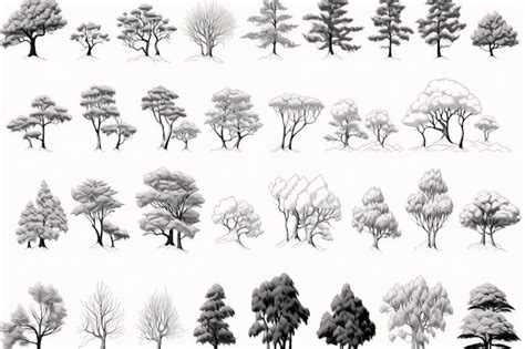 Premium AI Image Collection Minimal Style Tree Line Drawing Side View Set Of Graphics Trees