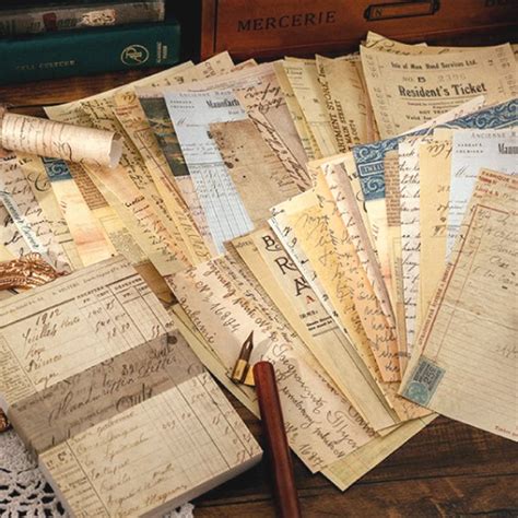 手書きの紙もの【デザインペーパー 100枚】ヴィンテージ コラージュ メモパッド 新聞 素材 アンティーク ジャンクジャーナル Harunyans Yarn Minne 国内最大級の