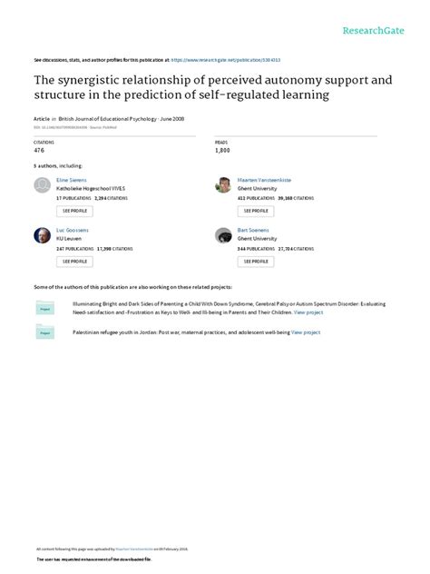 Sierens 2009 The Synergistic Relationship Of Perceived Autonomy Support And Structure In The