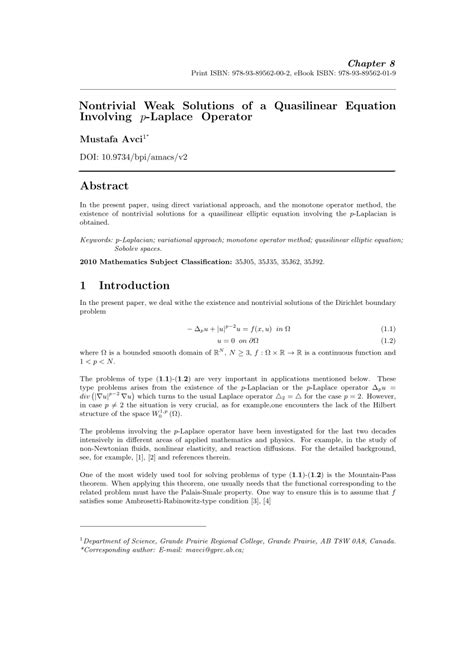 Pdf Nontrivial Weak Solutions Of A Quasilinear Equation Involving P Laplace Operator