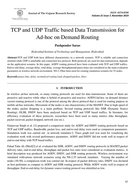 Pdf Tcp And Udp Traffic Based Data Transmission For Ad Hoc On Demand
