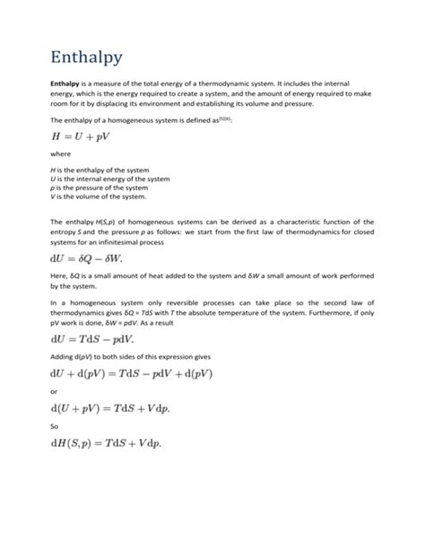 Enthalpy Definition Formula And Thermodynamic Derivation