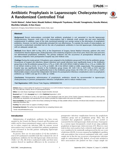 Pdf Antibiotic Prophylaxis In Laparoscopic Cholecystectomy A Randomized Controlled Trial