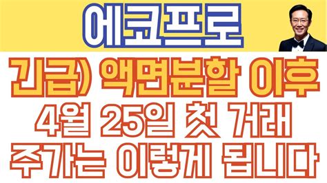 에코프로 주가전망 긴급 액면 분할 이후 4월 25일 첫 거래 주가는 이렇게 됩니다 Youtube