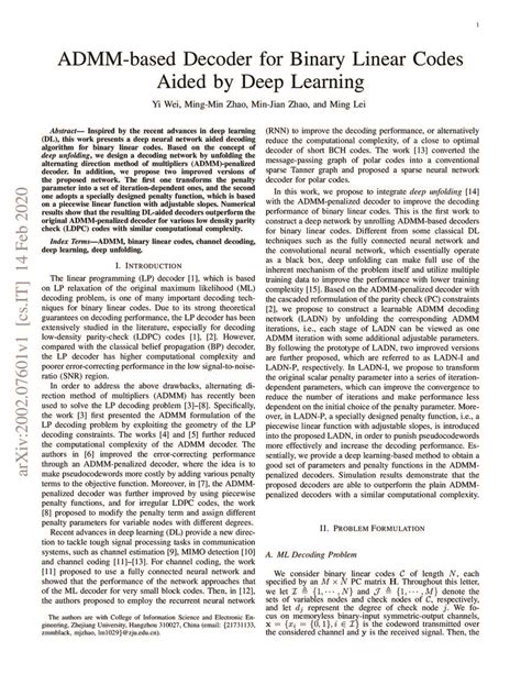 Admm Based Decoder For Binary Linear Codes Aided By Deep Learning Deepai