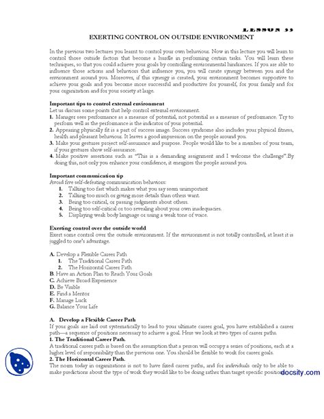 Important Tips To Control External Environment Human Relation Lecture Handout Docsity