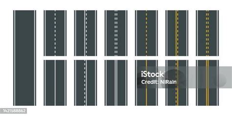 흰색 배경에 격리된 흰색과 노란색 도로 표시의 벡터 그림입니다 상단보기에서 원활한 아스팔트 도로 유형 세트 빈 수평 직선 고속도로의 컬렉션 두 물체에 대한 스톡 벡터 아트