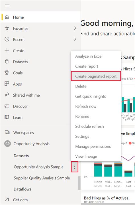 power bi 보고서 또는 데이터 세트에서 페이지를 매긴 보고서 만들기 power bi microsoft learn
