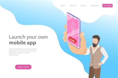 Premium Vector Flat Isometric Vector Landing Page Template For Mobile App Launch Startup Idea