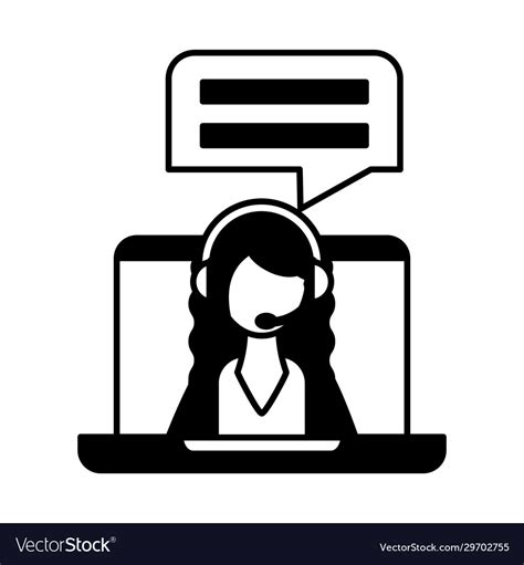 Woman Operator On Laptop Screen With Headphones Vector Image