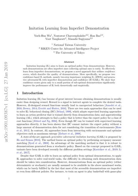 Imitation Learning From Imperfect Demonstration Deepai