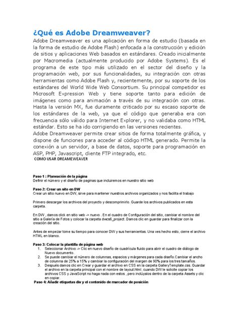 Qué Es Adobe Dreamweaver Pdf Adobe Dreamweaver Red Mundial