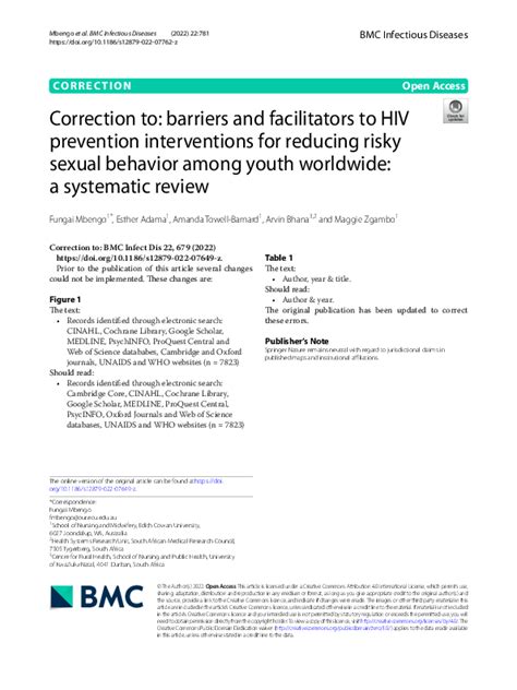 Pdf Correction To Barriers And Facilitators To Hiv Prevention Interventions For Reducing