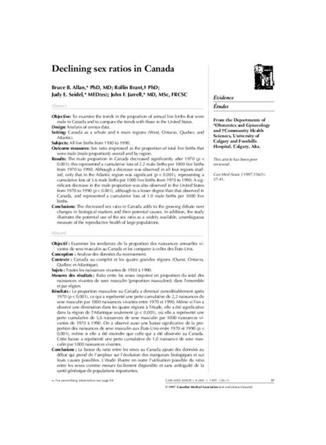 Pdf Declining Sex Ratio In Canada