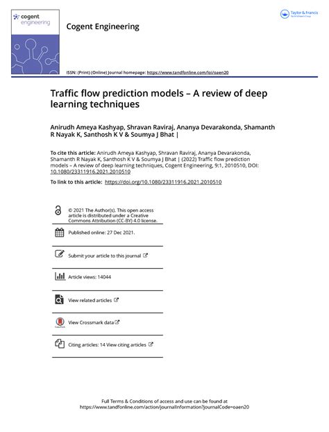 Traffic Flow Prediction Models A Review Of Deep Learning Techniques To Link To