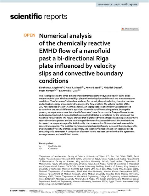 Pdf Numerical Analysis Of The Chemically Reactive Emhd Flow Of A Nanofluid Past A Bi