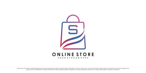 현대적인 스타일 개념 상거래 비즈니스 아이콘에 대 한 온라인 상점 로고 디자인 Premium Vector 프리미엄 벡터