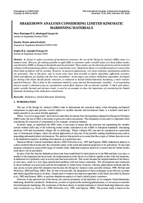 Pdf Shakedown Analysis Considering Limited Kinematic Hardening Materials