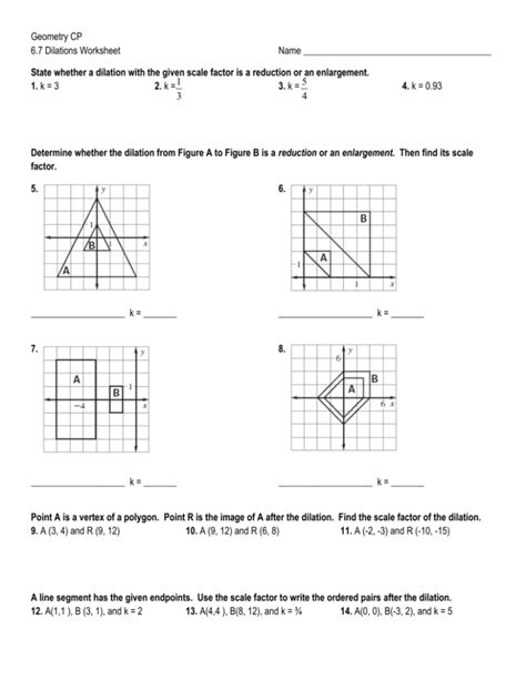 Geometry Dilations Worksheet Scale Factors And Transformations