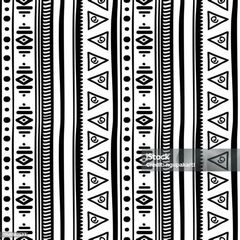 패션 섬유 인쇄 및 포장에 대 한 검은색과 흰색 색상 벡터 일러스트와 함께 고 대 마 야 부족 민족 완벽 한 패턴 0명에 대한