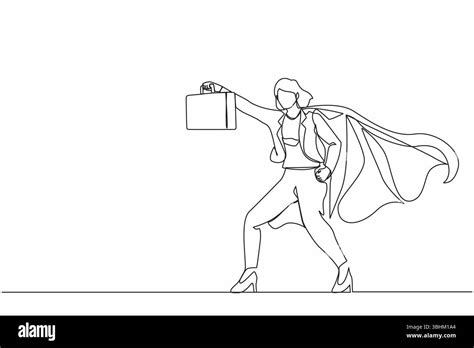 Single Continuous Line Drawing Female Businesswoman Superhero Standing