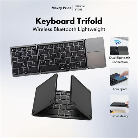 Jual Keyboard Foldable Lipat 3 Layers With Wireless Connection Bluetooth High Sensitive Touchpad