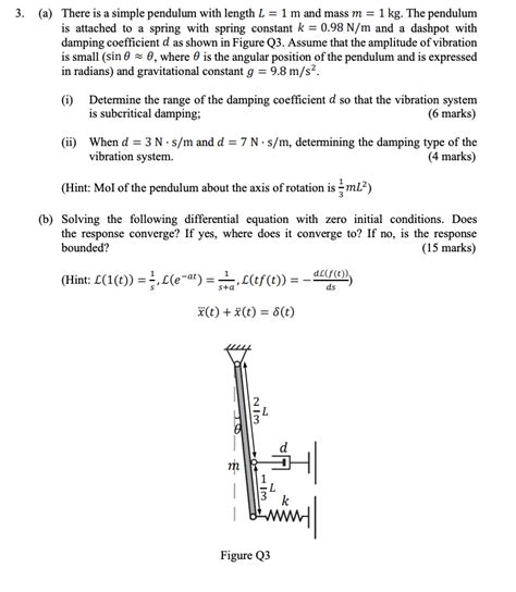 solved 3 a there is a simple pendulum with length l 1 m
