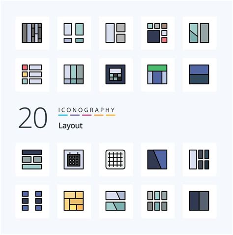 20 Layout Line Filled Color Icon Pack Like Interface Collage Image